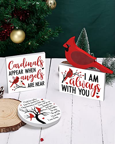 Cardinal Tiered Tray Decor Memorial Gifts Wooden Red Birds Cardinals Christmas Decorations Winter Farmhouse Sign Red Cardinals Appear When Angels Are Near Bird on Tree Cardinal Gift for Her Set of 4