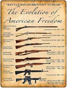 etcotuy vintage gun metal signs the evolution of american freedom, knowledge poster wall decor vintage metal plaque for home kitchen office club man cave 12×16 inch