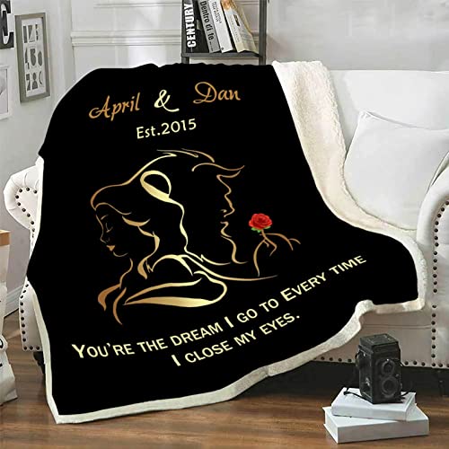 Polka Dots Beauty Customized Blanket for Wife Premium Personalized Beauty & Beast Blanket Gift for Valentine, Anniversary, Birthday Custom Couples Gift (Multi 2)