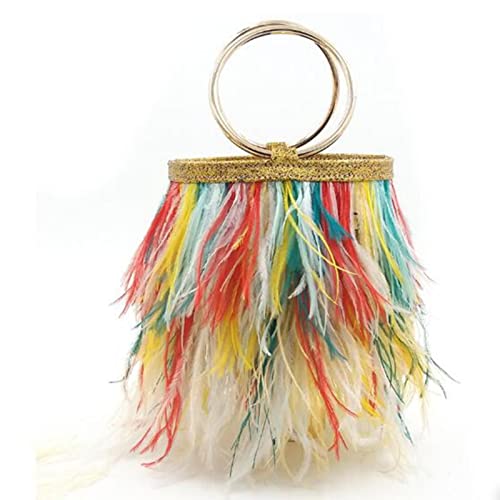 Ostrich Feather Bucket Handbag for Women Purses and Handbags Designer Party Clutch Chain Shoulder Bag Wedding Bag (9)