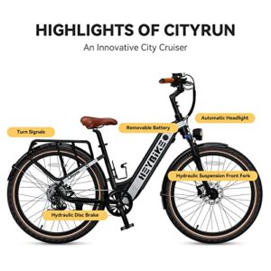 Heybike Cityrun Electric Bike, 500W City Cruiser Ebike, 48V 15Ah Removable Battery, Step-Thru Electric Bicycle with APP Control, Shimano 7-Speed, Commuter Electric Bike for Adults