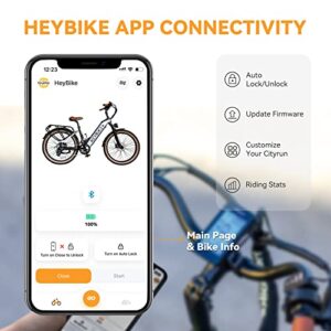 Heybike Cityrun Electric Bike, 500W City Cruiser Ebike, 48V 15Ah Removable Battery, Step-Thru Electric Bicycle with APP Control, Shimano 7-Speed, Commuter Electric Bike for Adults