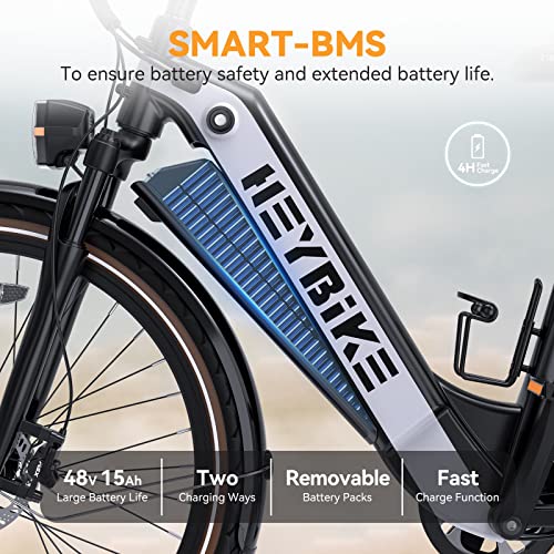 Heybike Cityrun Electric Bike, 500W City Cruiser Ebike, 48V 15Ah Removable Battery, Step-Thru Electric Bicycle with APP Control, Shimano 7-Speed, Commuter Electric Bike for Adults