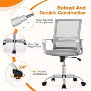 Home Office Chair, Ergonomic Computer Executive Task Desk Mesh Mid High Back with Lumbar Support, Armrest, Rocking Swivel Tilt Function, Wheels, Sponge Seat Cushions for Adult