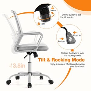 Home Office Chair, Ergonomic Computer Executive Task Desk Mesh Mid High Back with Lumbar Support, Armrest, Rocking Swivel Tilt Function, Wheels, Sponge Seat Cushions for Adult