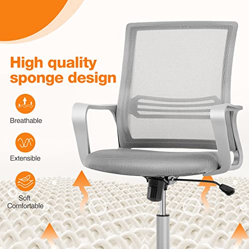 Home Office Chair, Ergonomic Computer Executive Task Desk Mesh Mid High Back with Lumbar Support, Armrest, Rocking Swivel Tilt Function, Wheels, Sponge Seat Cushions for Adult