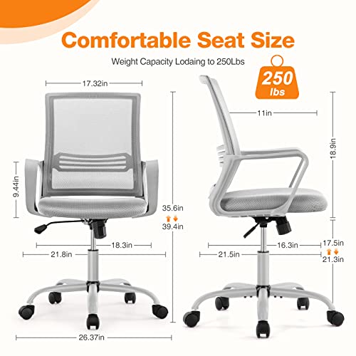 Home Office Chair, Ergonomic Computer Executive Task Desk Mesh Mid High Back with Lumbar Support, Armrest, Rocking Swivel Tilt Function, Wheels, Sponge Seat Cushions for Adult