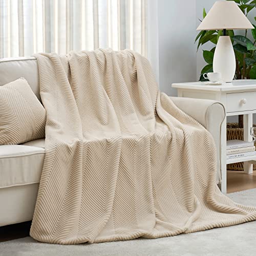 Cozy Bliss Super Soft Fuzzy Herringbone Faux Fur Throw Blanket for Couch 60"x80", Chevron Faux Fur Blanket Throw Blanket, Luxury Plush Decorative Throw Blanket for Sofa Bed (60" x 80", Beige)