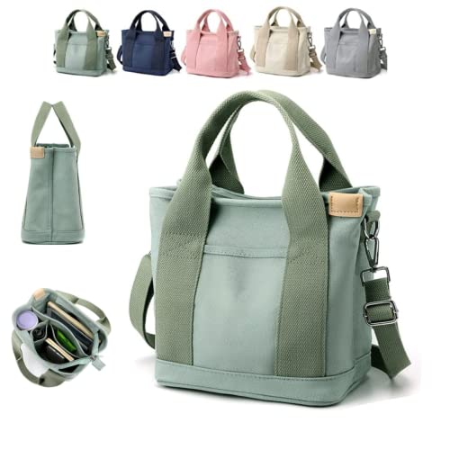 Large Capacity Multi-Pocket Handbag Women's Canvas Tote Purses Crossbody Bag Handmade Crossbody Bag Handbag Vintage Tote Bags (Green)