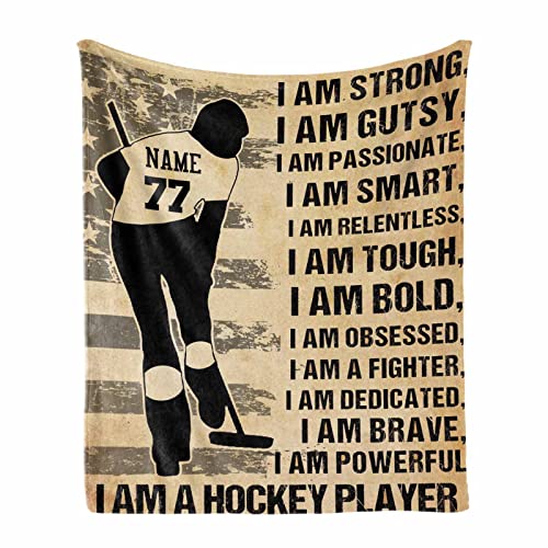 MyPupSocks Personalized Hockey Player Blanket with Name/Number and Text Design Gift for Sports Fans & Lovers, All-Season Blanket Throw 50"x60"