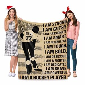 MyPupSocks Personalized Hockey Player Blanket with Name/Number and Text Design Gift for Sports Fans & Lovers, All-Season Blanket Throw 50"x60"