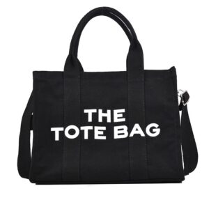 canvas tote bags for women,handbag shoulder bag tote purse with canvas crossbody bag for office, travel, school (black)