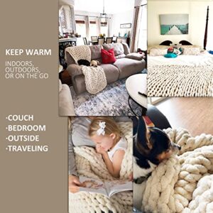 LiBcmlian Cream Chunky Knit Blanket Throw 40"x40" Luxury Chenille Yarn Knitted Blanket Tight Braided Thick Cable Knit Throw Blanket for Couch Bed Sofa