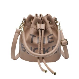 small bucket bag for women, leather bucket bag purses, crossbody/handbag/hobo bag(7.9 * 7.9 * 8.3in) (khaki)