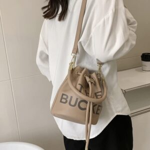 Small Bucket Bag for Women, Leather Bucket Bag Purses, Crossbody/Handbag/Hobo Bag(7.9 * 7.9 * 8.3in) (Khaki)