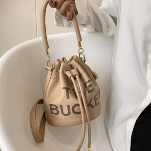 Small Bucket Bag for Women, Leather Bucket Bag Purses, Crossbody/Handbag/Hobo Bag(7.9 * 7.9 * 8.3in) (Khaki)