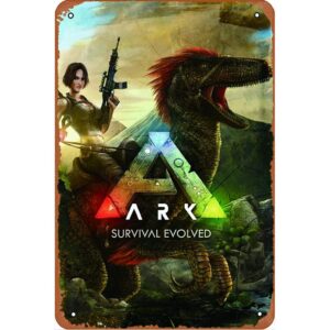 ark survival evolved extinction games poster metal tin sign wall art farmhouse sign decor birthday wedding gift home bar decoration tin sign 12×8 inch