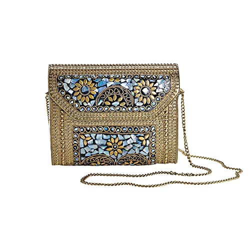 FLORIANA Mother of Pearl Crossbody Bag - Stone Mosaic Evening Purse