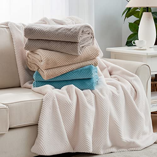 Cozy Bliss Super Soft Fuzzy Herringbone Faux Fur Throw Blanket for Couch 60"x80", Chevron Faux Fur Throw Blanket, Luxury Plush Decorative Throw Blanket for Sofa Bed (60" x 80", Ivory)