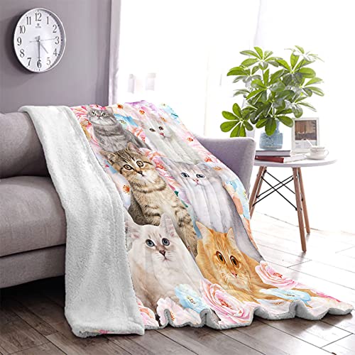 Juirnost Cat Blanket,Cat Lover Gifts for Women,Kitty Blanket Gifts for Cat Lovers,Kitten Blanket Throw for Bedroom Sofa Couch Cat Gifts for Girls 50X60inches Cat Lover Gift Blanket