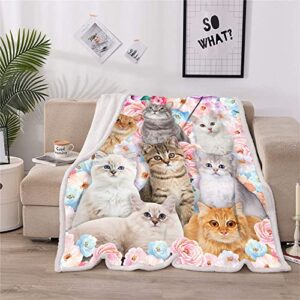 Juirnost Cat Blanket,Cat Lover Gifts for Women,Kitty Blanket Gifts for Cat Lovers,Kitten Blanket Throw for Bedroom Sofa Couch Cat Gifts for Girls 50X60inches Cat Lover Gift Blanket