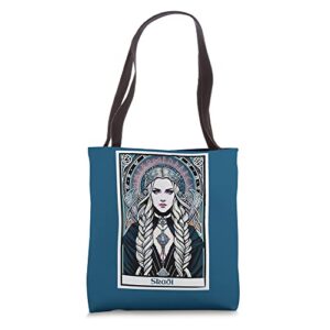 skadi norse goddess, norse viking myth, runes, nordic art tote bag