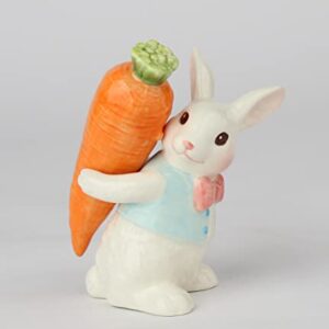 Fine Ceramic Spring Easter Buny carries Carrot Salt & Pepper Shakers Set, 3.75" H