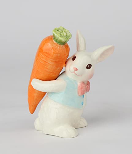 Fine Ceramic Spring Easter Buny carries Carrot Salt & Pepper Shakers Set, 3.75" H