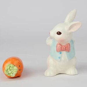 Fine Ceramic Spring Easter Buny carries Carrot Salt & Pepper Shakers Set, 3.75" H