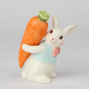 Fine Ceramic Spring Easter Buny carries Carrot Salt & Pepper Shakers Set, 3.75" H