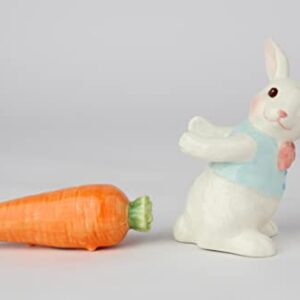 Fine Ceramic Spring Easter Buny carries Carrot Salt & Pepper Shakers Set, 3.75" H