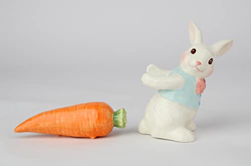 Fine Ceramic Spring Easter Buny carries Carrot Salt & Pepper Shakers Set, 3.75" H