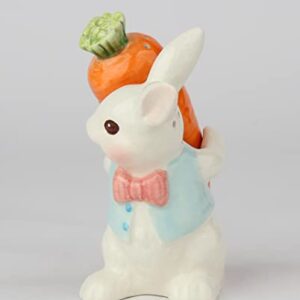 Fine Ceramic Spring Easter Buny carries Carrot Salt & Pepper Shakers Set, 3.75" H