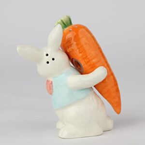 Fine Ceramic Spring Easter Buny carries Carrot Salt & Pepper Shakers Set, 3.75" H