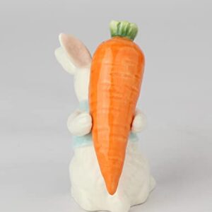 Fine Ceramic Spring Easter Buny carries Carrot Salt & Pepper Shakers Set, 3.75" H