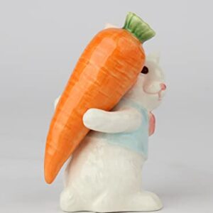 Fine Ceramic Spring Easter Buny carries Carrot Salt & Pepper Shakers Set, 3.75" H