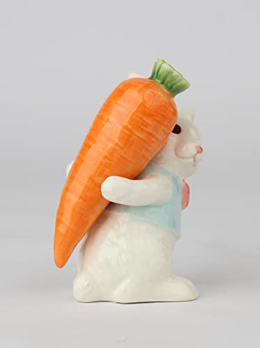 Fine Ceramic Spring Easter Buny carries Carrot Salt & Pepper Shakers Set, 3.75" H