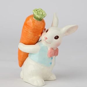 Fine Ceramic Spring Easter Buny carries Carrot Salt & Pepper Shakers Set, 3.75" H