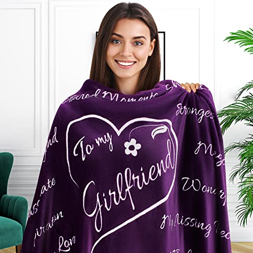 Gifts For Girlfriend, To My Girlfriend Blanket, Romantic Gifts For Her, Girlfriend Gifts, Gifts for Girlfriend, Love Gifts for Her, Gift For Girlfriend, I Love You Throw Blanket 65" × 50" (Purple)