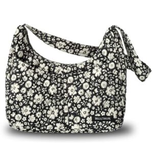 bella taylor country floral feedsack collection, quilted cotton blakely shoulder bag for women, bicolor floral black