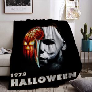 halloween horror movie blanket michael myers blanket flannel blanket micro fleece blanket for bed couch living room (style-2, 50″x60″)