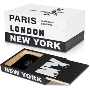 decovous decorative books of travel destinations – set of 3 faux books for decoration with secret storage compartment – new york/london/paris coffee table books decor – home & office decor fake books