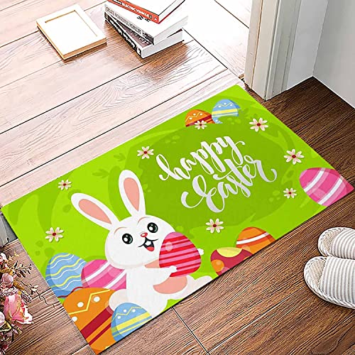 Easter Cartoon Easter Bunny Eggs Green Spring Holiday Indoor Outdoor Welcome Doormat, Entrance Mat Rug Outside Patio for Kitchen Bedroom Rug, Durable & Washable, 16"X 24"