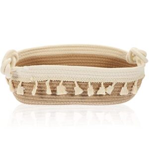 imikeya cotton rope woven baskets: woven cotton storage basket tassel closet storage bins small storage basket decorative basket bins container organizer for shelf desktop home decor