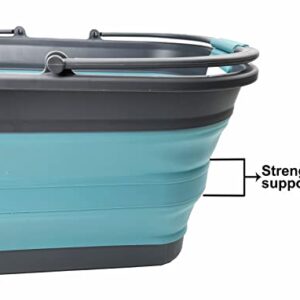 SAMMART 29L (7.6 Gallons) Collapsible Tub with Handle - Portable Outdoor Picnic Basket/Crater - Foldable Shopping Bag - Space Saving Storage Container (Grey/Crystal Blue)