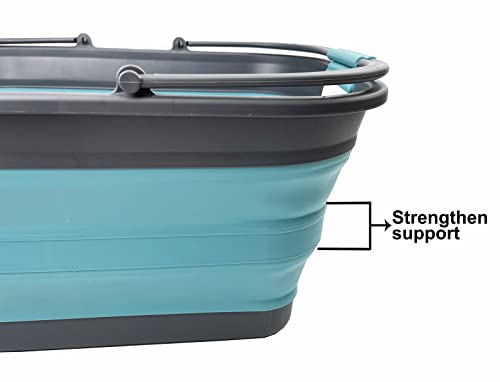 SAMMART 29L (7.6 Gallons) Collapsible Tub with Handle - Portable Outdoor Picnic Basket/Crater - Foldable Shopping Bag - Space Saving Storage Container (Grey/Crystal Blue)