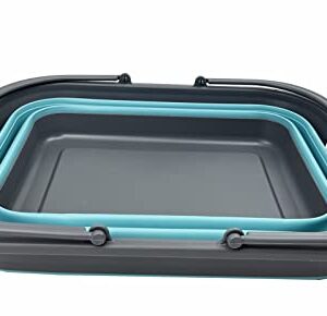 SAMMART 29L (7.6 Gallons) Collapsible Tub with Handle - Portable Outdoor Picnic Basket/Crater - Foldable Shopping Bag - Space Saving Storage Container (Grey/Crystal Blue)