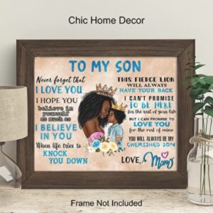 African Americans Mother Wall Art & Decor - Black women Wall Art - Nursery Decor - Little Boy Bedroom Decor - Baby shower Gift - Mother Son Life Empowerment Inspirational Quotes Poster UNFRAMED 8x10