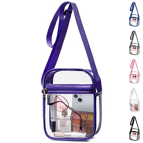 Clear Bag Stadium Approved, Crossbody Bags, Small Transparent Purse for Women See Through Handbag with Adjustable Strap for Concerts Sports Events, Fans, Game, Festivals Purple