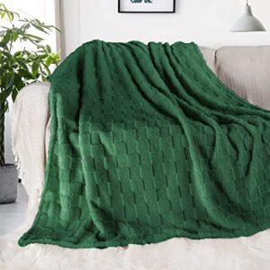 boprio throw blanket fuzzy plaid blanket for sofa couch or bed, throw size 330gsm luxury fleece soft warm blanket for all seasons, 50 x 60 inch green